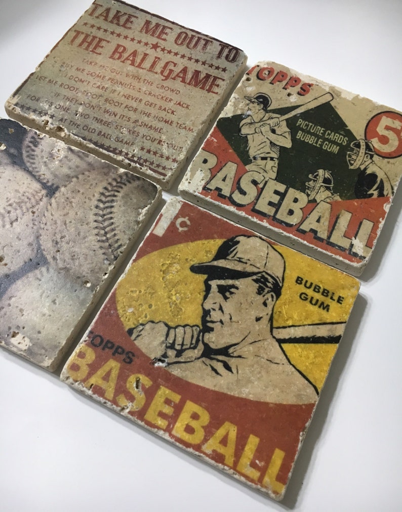 Vintage Baseball Themed Natural Stone Coasters Set of 4 | Etsy