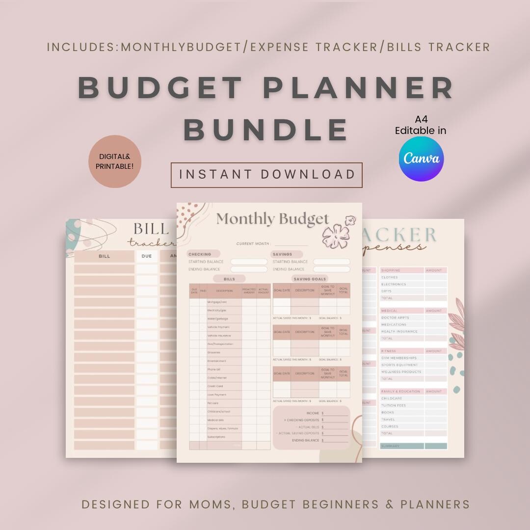 Editable Budget Tracker Bundle | Canva Budget Planner Template ...