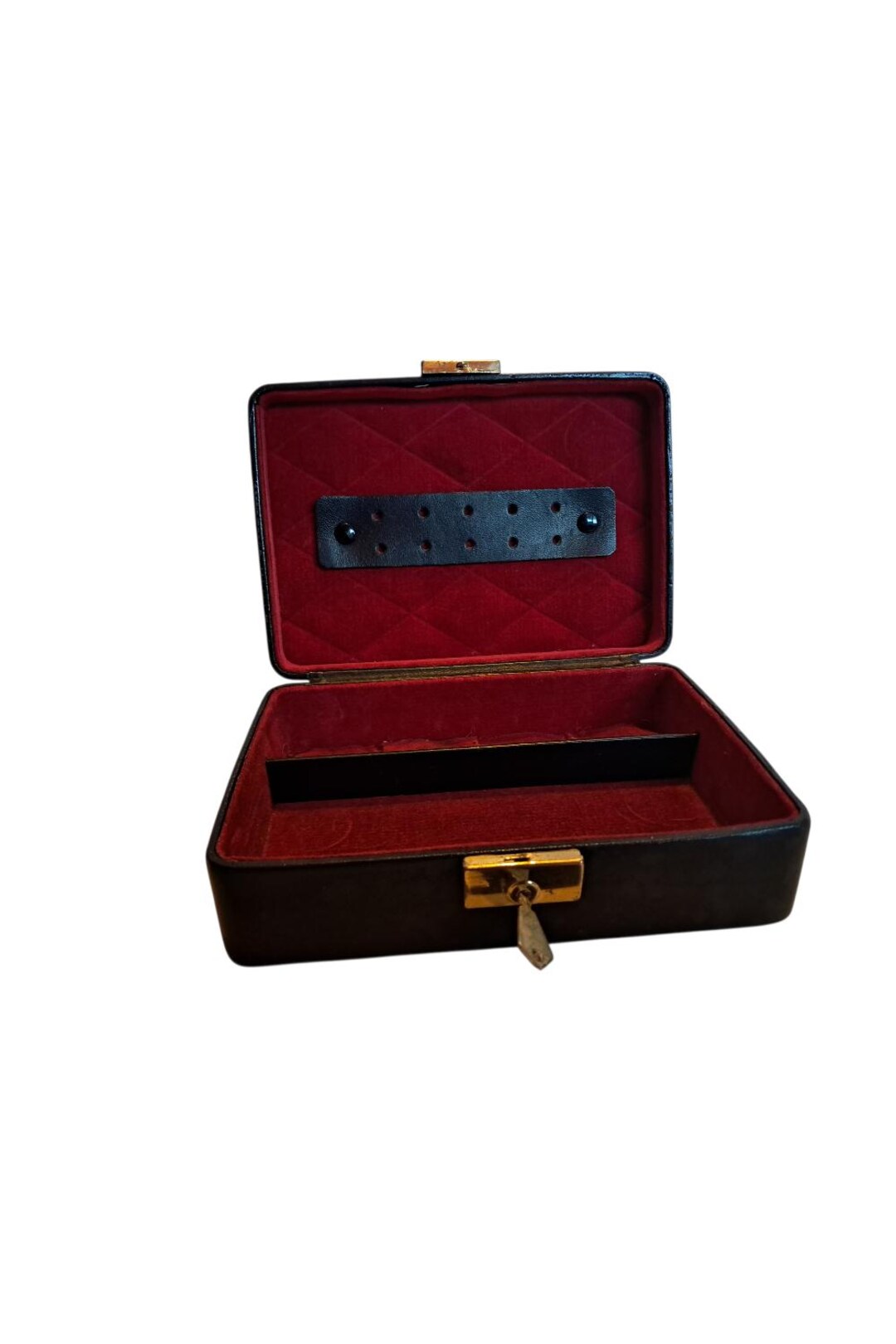 Antique Leather Box With Key – Red Velvet Interior – Vintage 1950s ...