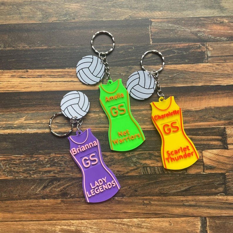 Personalized Netball Uniform Keychain, 3D Printed PLA, Custom Sports ...