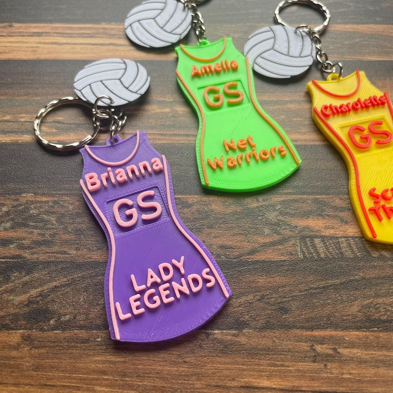 Personalized Netball Uniform Keychain, 3D Printed PLA, Custom Sports ...
