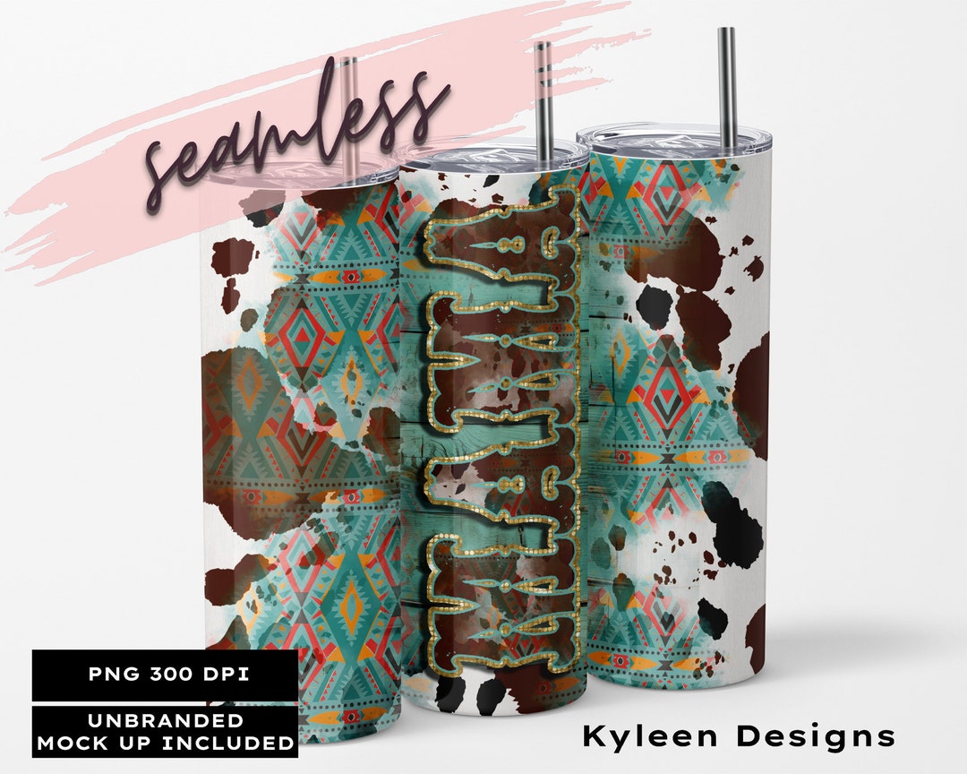 SEAMLESS Cow Print Aztec MAMA 20 Ounce Wrap for Sublimation, Waterslide ...