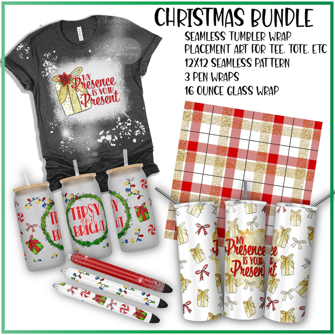 Christmas Bundle- 3 Pen Wraps, Seamless Plaid, 20 and 16 Ounce Tumbler ...