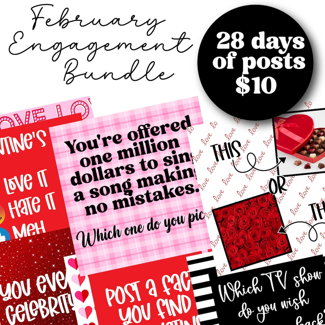 February Social Media Engagement Post Bundle- 31 High Res Jpegs - Etsy