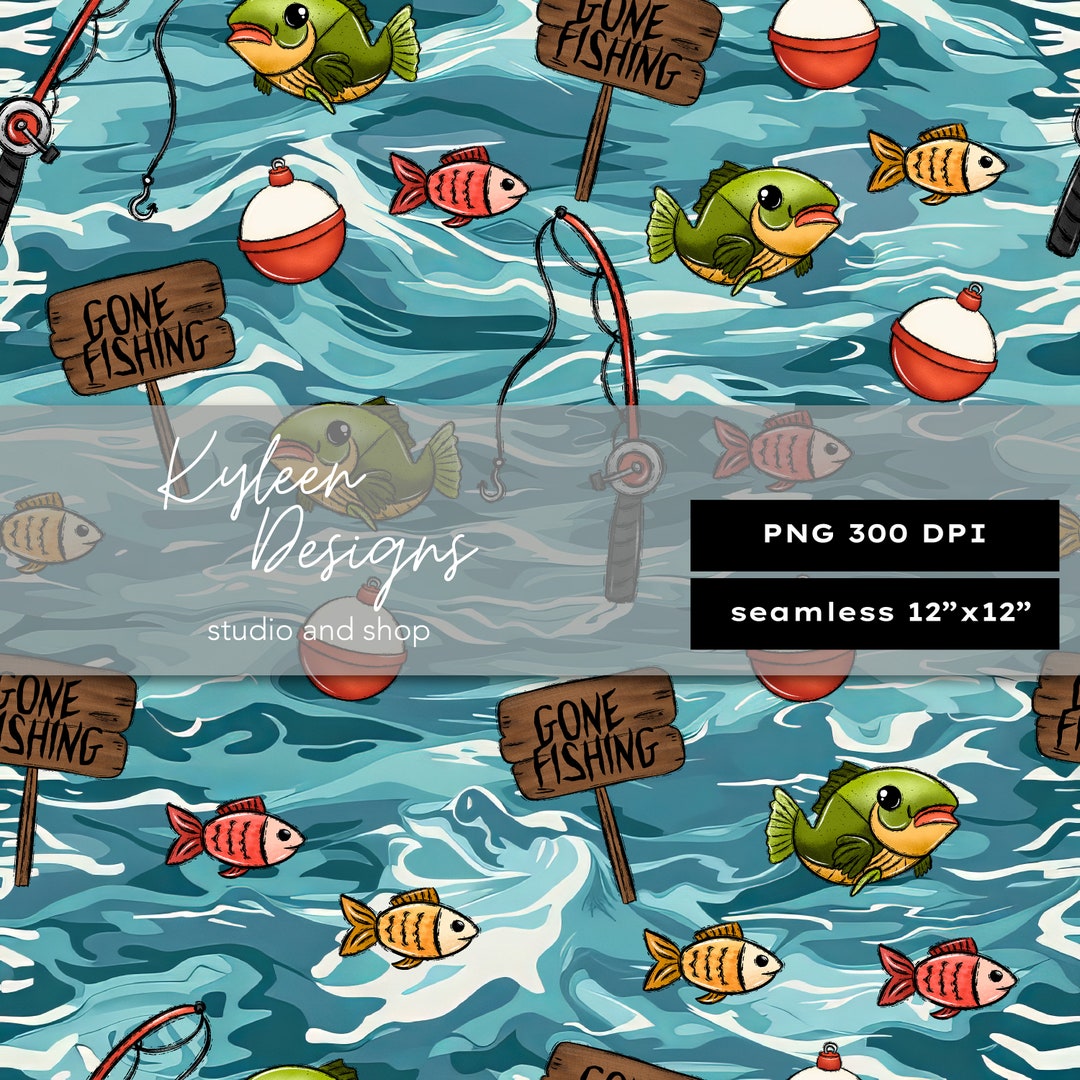 SEAMLESS Fishing Pattern High Res PNG 12x12 - Etsy