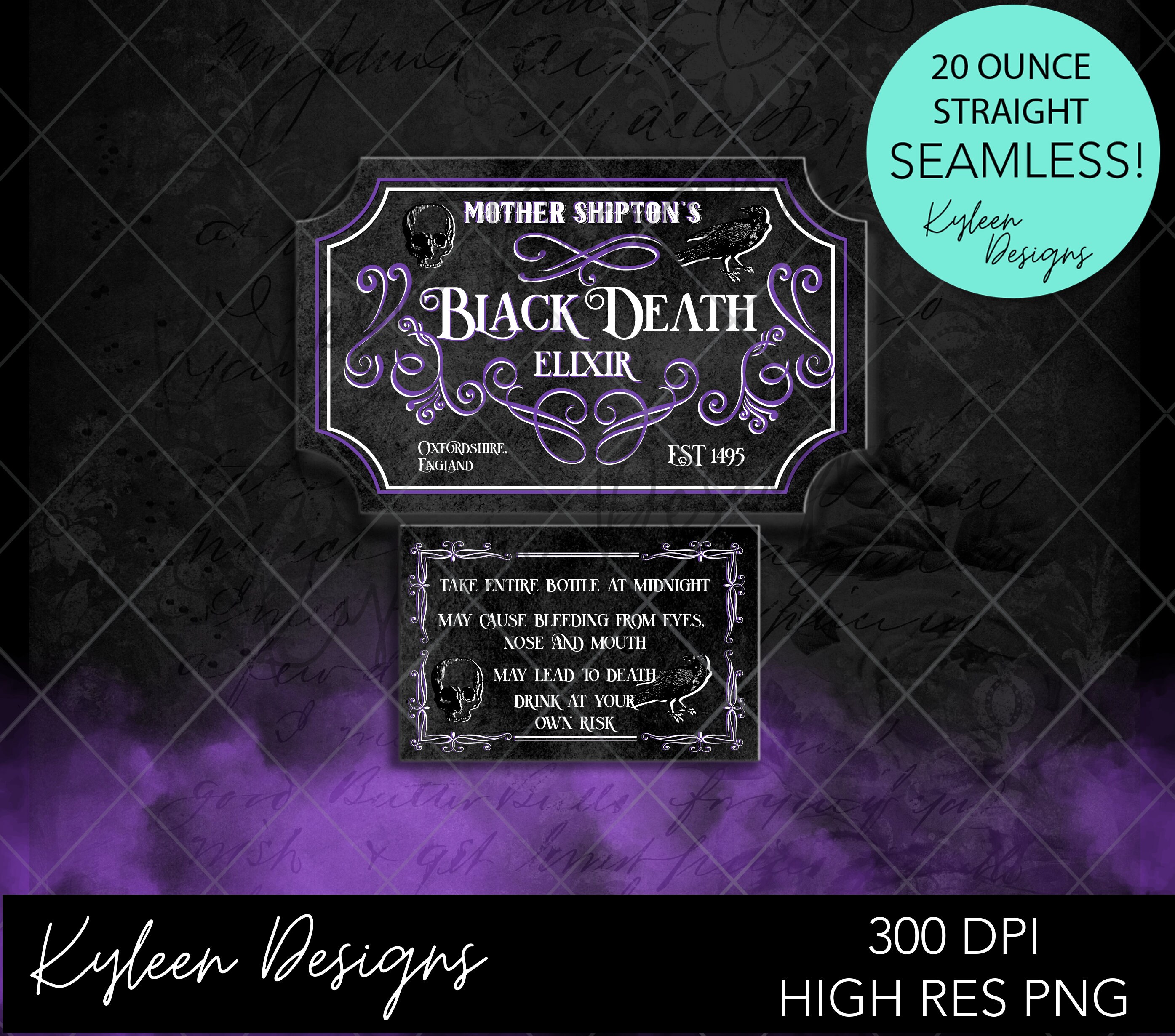 20 Ounce Straight SEAMLESS Black Death Elixir Wrap for - Etsy