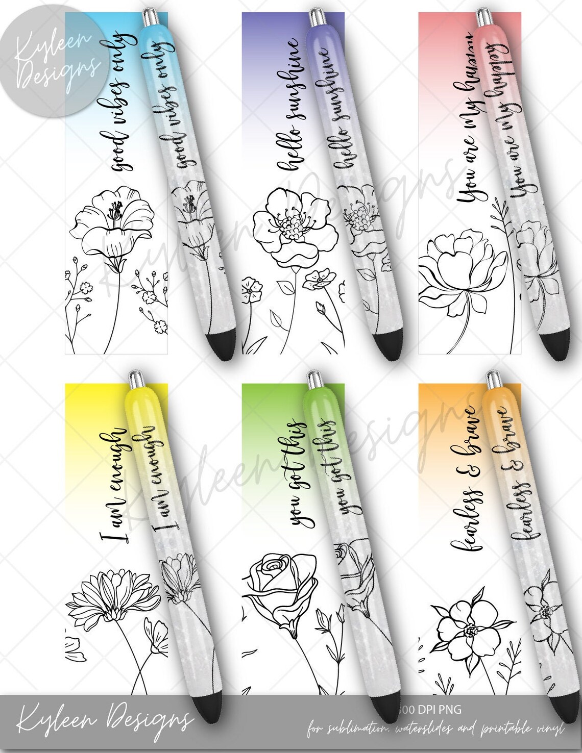 Positive Phrase Pen Wraps for Waterslide, Sublimation, Printable Vinyl ...
