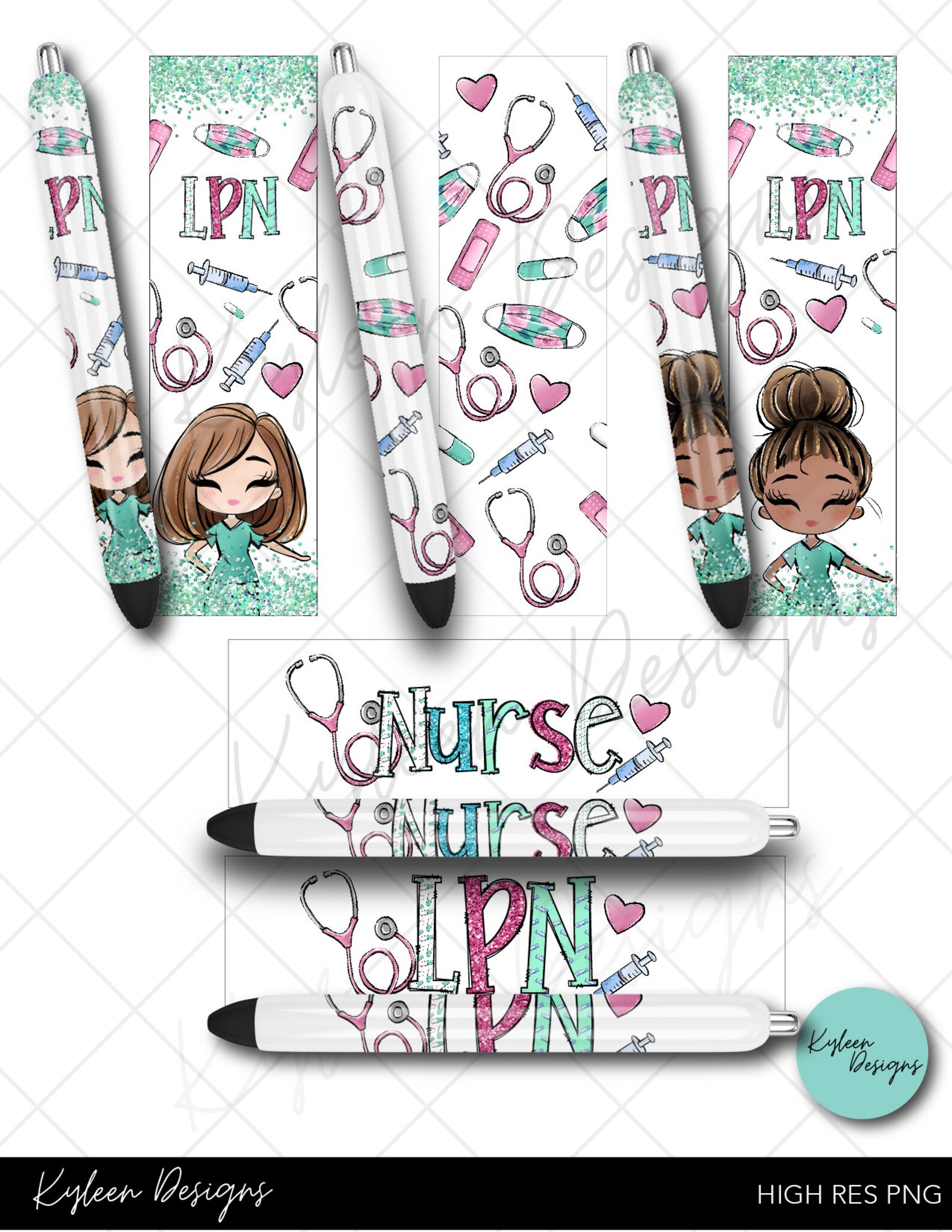 SEAMLESS LPN Nurse Pen Wraps for Waterslide High Res PNG - Etsy