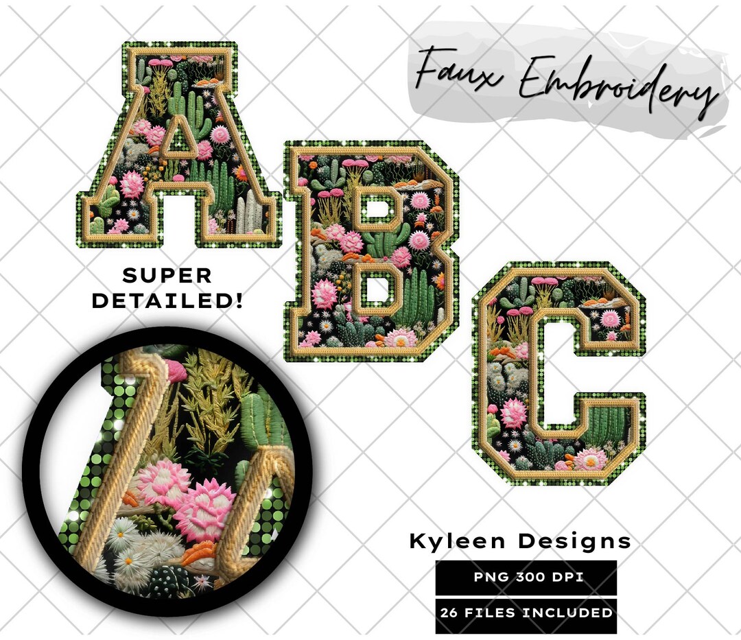 26 Letter Cactus Fall Gold Sequin Alpha Pack Embroidery High Res 300 ...