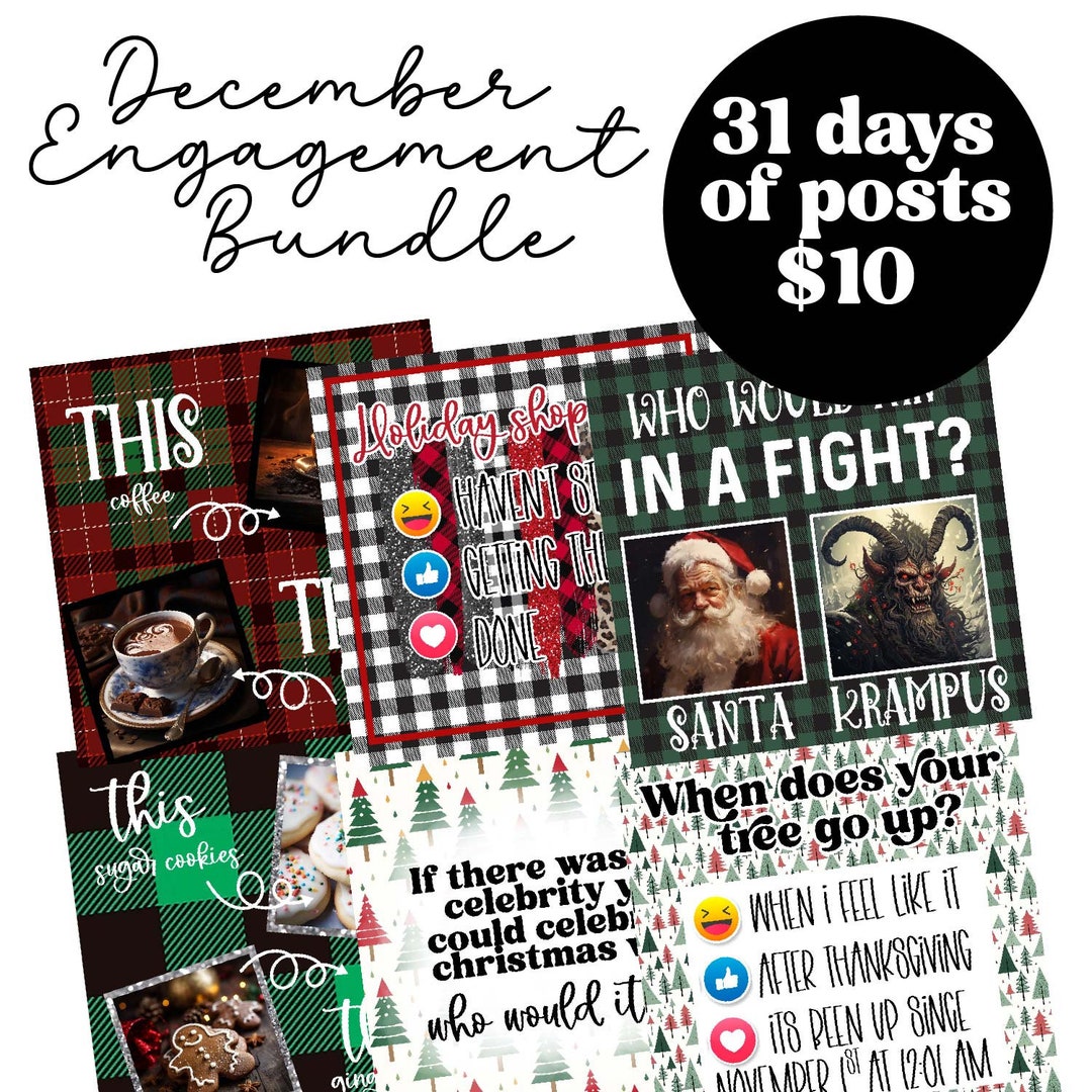 December Social Media Engagement Post Bundle- 31 High Res Jpegs - Etsy
