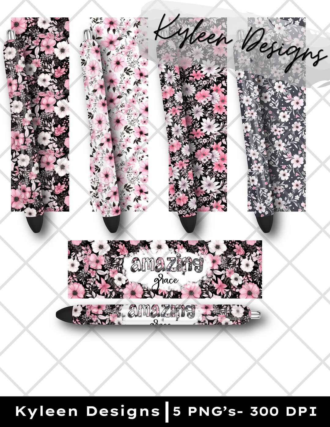 SEAMLESS Amazing Grace Floral Pen Wraps for UVDTF, Waterslide ...