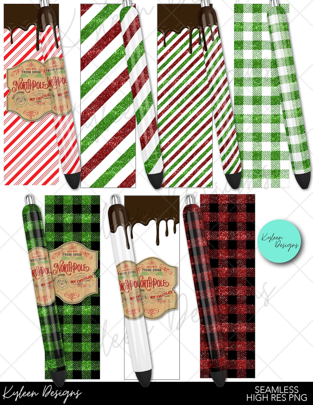 SEAMLESS Christmas Hot Chocolate Candy Cane Drip Pen Wraps for ...
