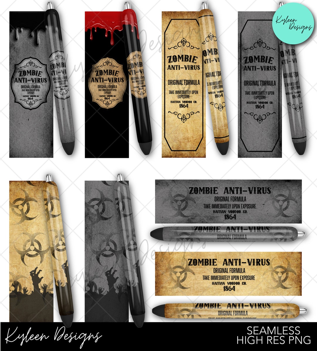 SEAMLESS Horror Halloween Zombie Anti Virus Pen Wraps for Waterslide ...