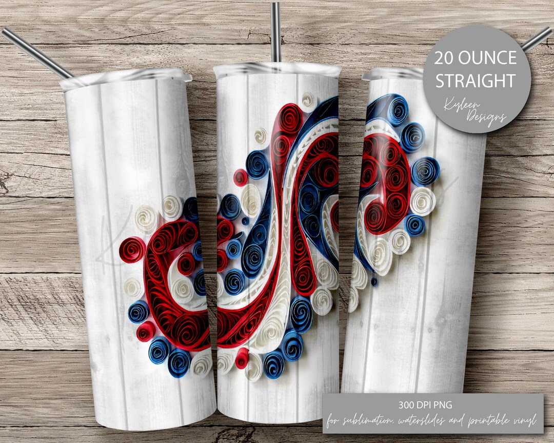 SEAMLESS 3-D PATRIOTIC Paper Quilling Art 20 Ounce Tumbler Wrap for ...