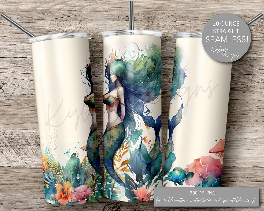 Seamless 20 Ounce Mermaid Wrap for Sublimation, Waterslide High Res PNG ...