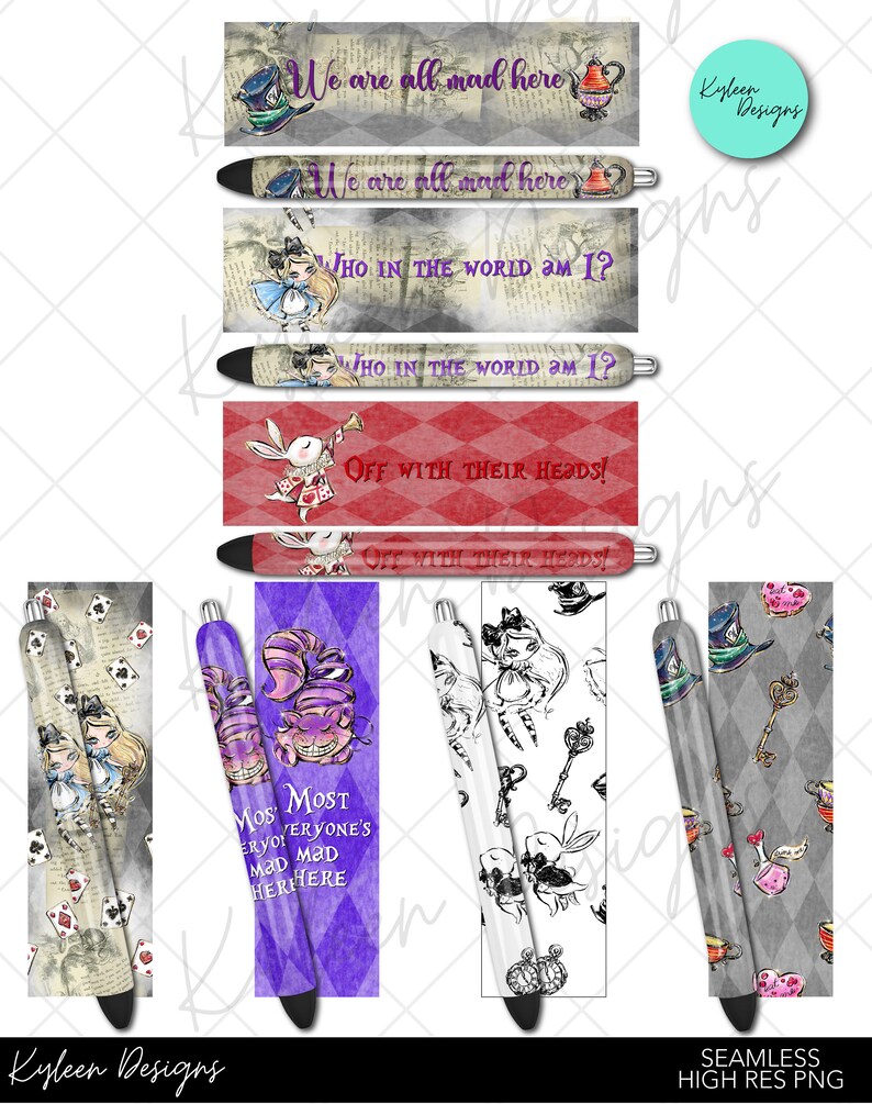 SEAMLESS Alice in Wonderland Pen Wraps for Waterslide High RES PNG - Etsy
