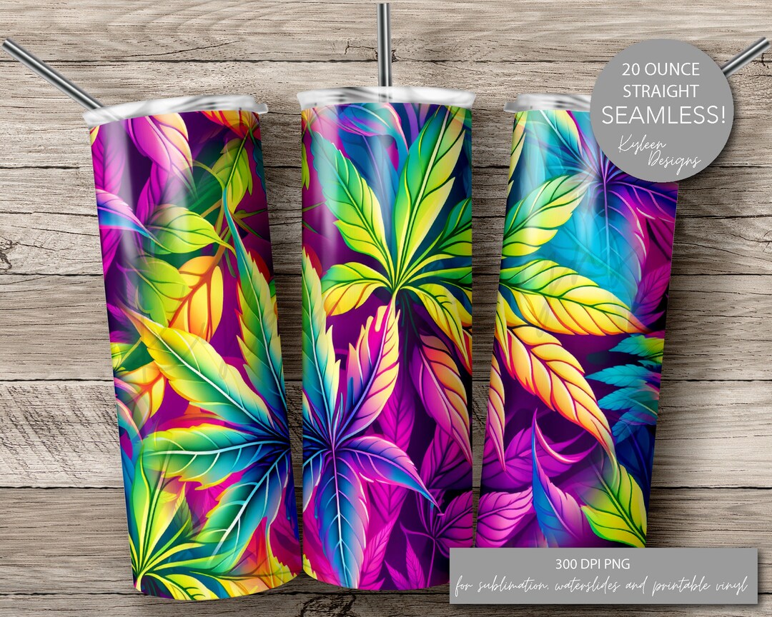 SEAMLESS Neon Cannabis Wrap 20 Ounce Tumbler Wrap for Sublimation ...