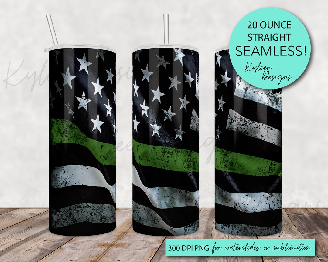 SEAMLESS Green Line Flag 20 Ounce Wrap for Sublimation, Waterslide High ...