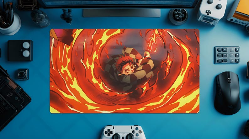 Tanjiro Fire Breathing Anime Deskmat Demon Slayer Mouse Pad Large ...