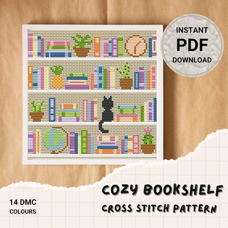 Cozy Bookshelf Cross Stitch Pattern | Instant PDF Download - Etsy