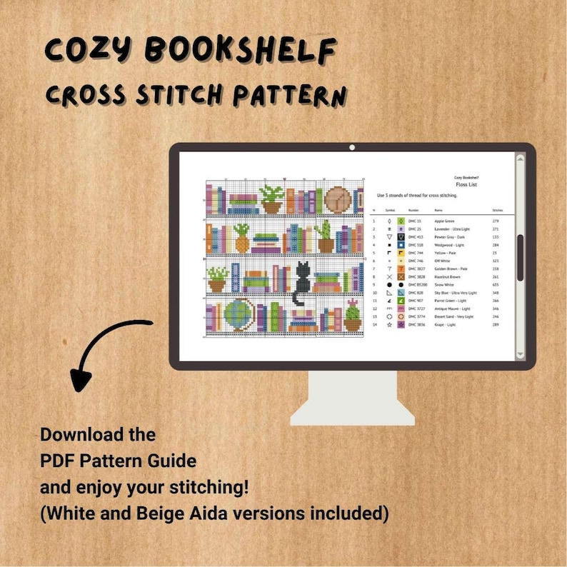 Cozy Bookshelf Cross Stitch Pattern | Instant PDF Download - Etsy