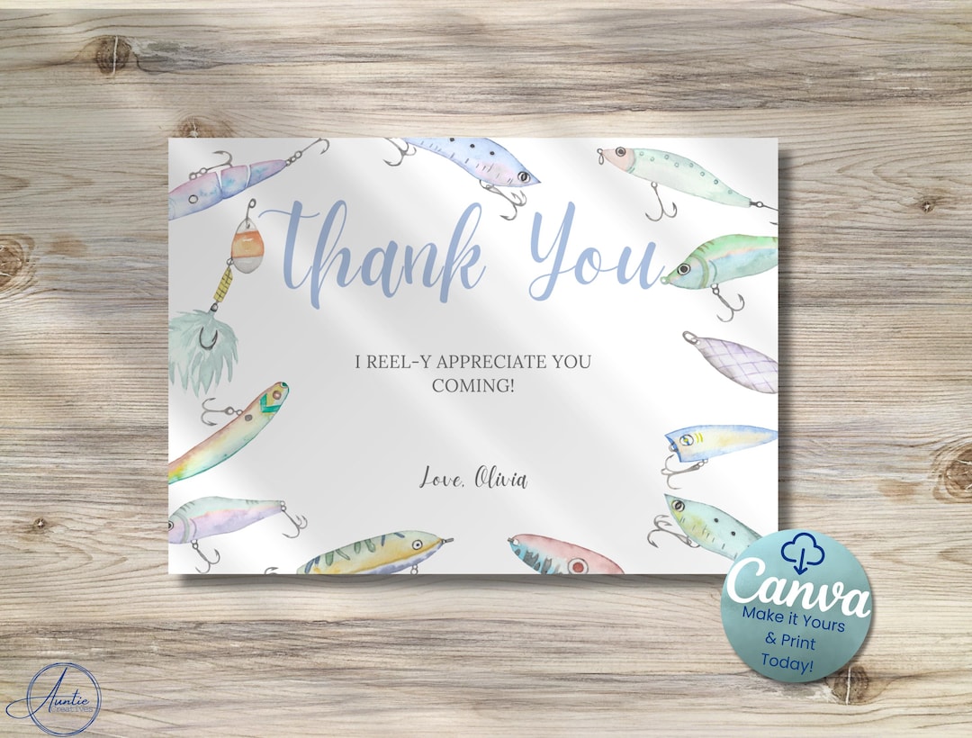 Fishing Lure Thank You Card Template, Fishing Thank You, Digital Thank ...