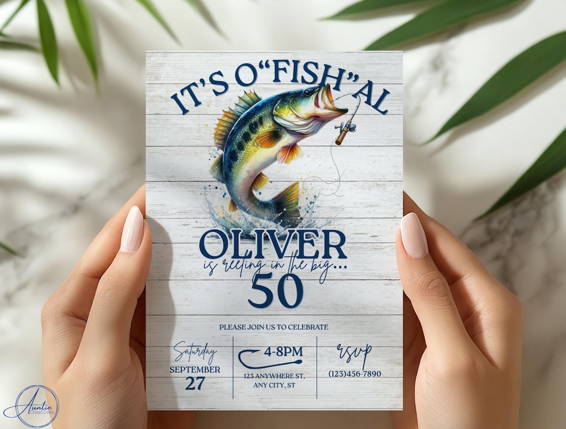 Bass Fishing Birthday Invitation, O-FISH-AL Birthday Party Invite ...
