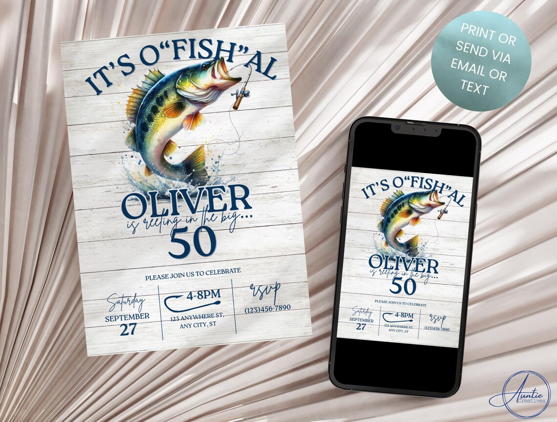 Bass Fishing Birthday Invitation, O-FISH-AL Birthday Party Invite ...