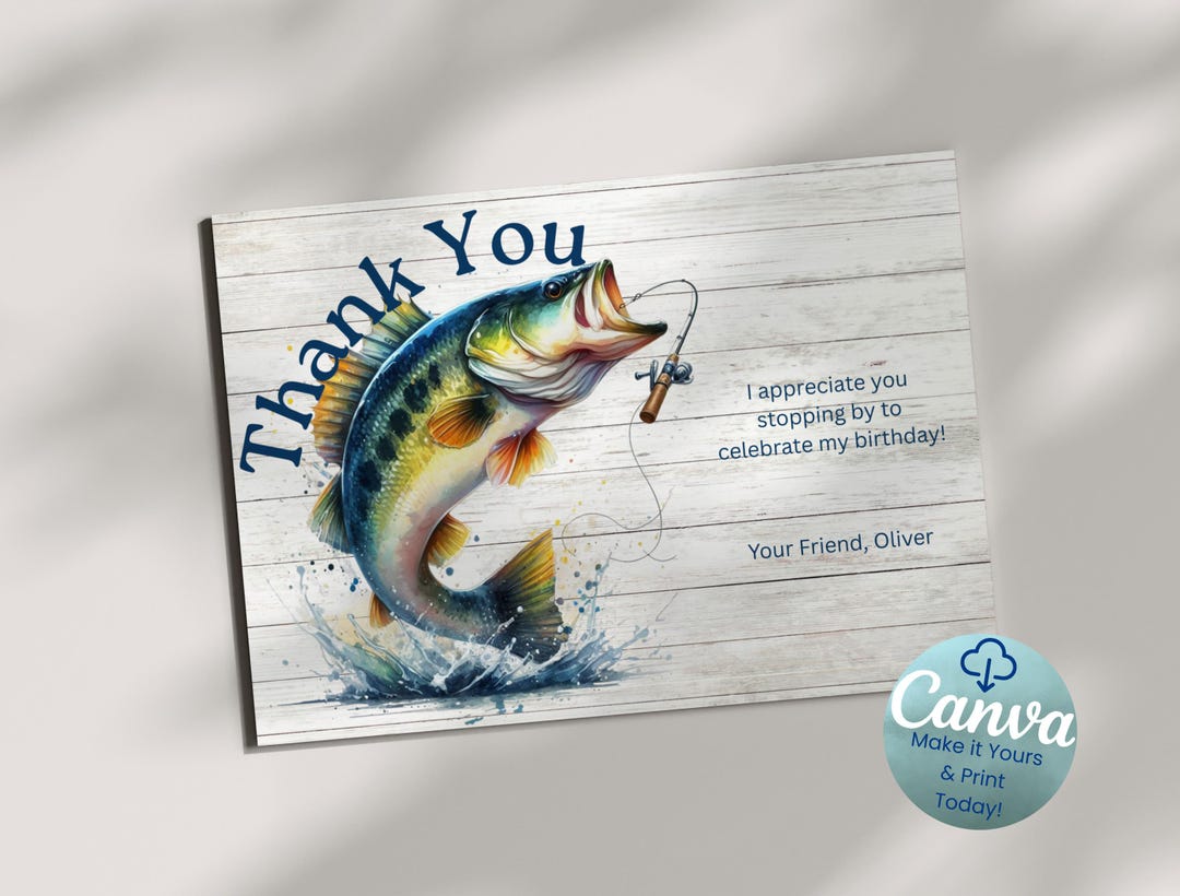 Fish Thank You Card, Fishing Party Printable, Editable Thank You Card ...