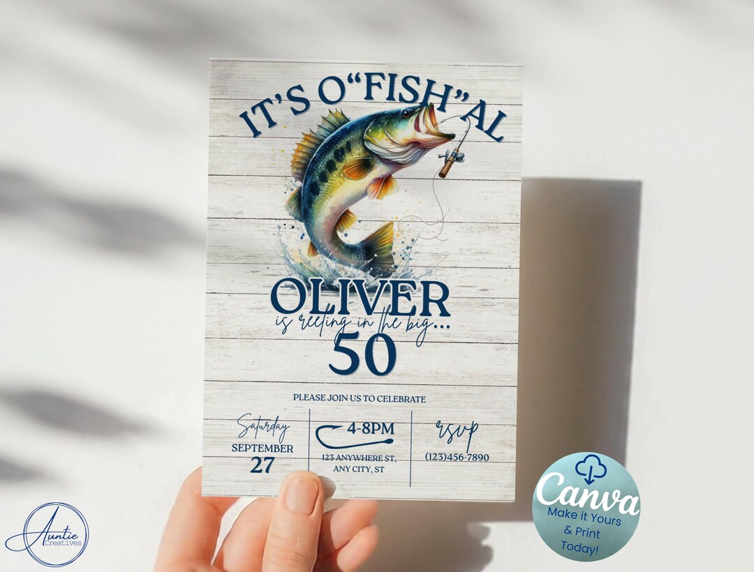 Bass Fishing Birthday Invitation, O-FISH-AL Birthday Party Invite ...