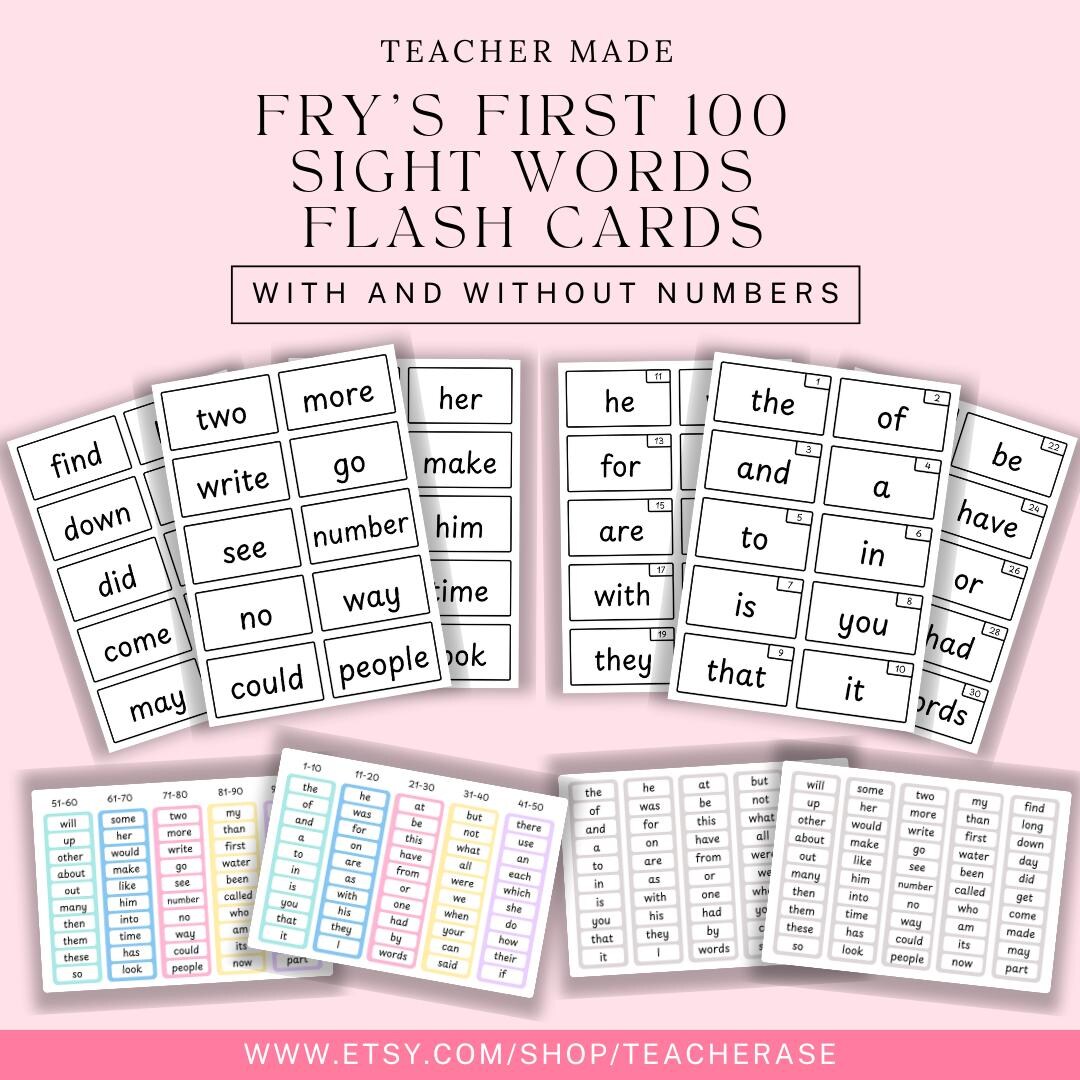 Fry's First 100 Sight Words Flashcards Prek-1st Grade High Frequency ...