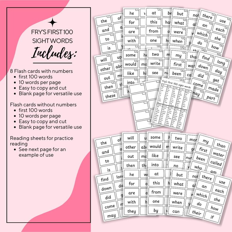 Fry's First 100 Sight Words Flashcards Prek-1st Grade High Frequency ...