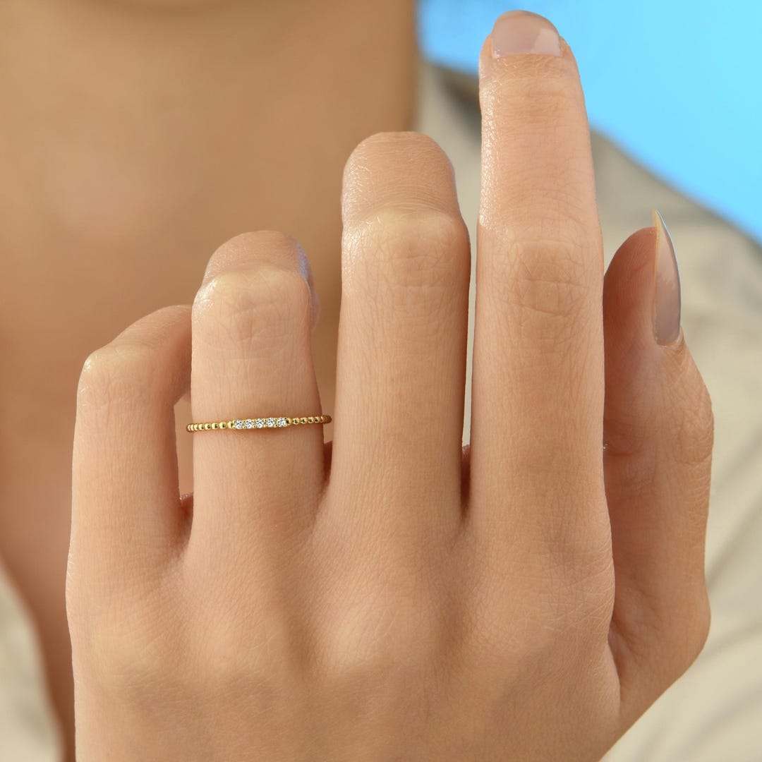 Diamond Bubble 14k Gold Ring, Mini Ball Diamond Ring, Dainty Diamond ...