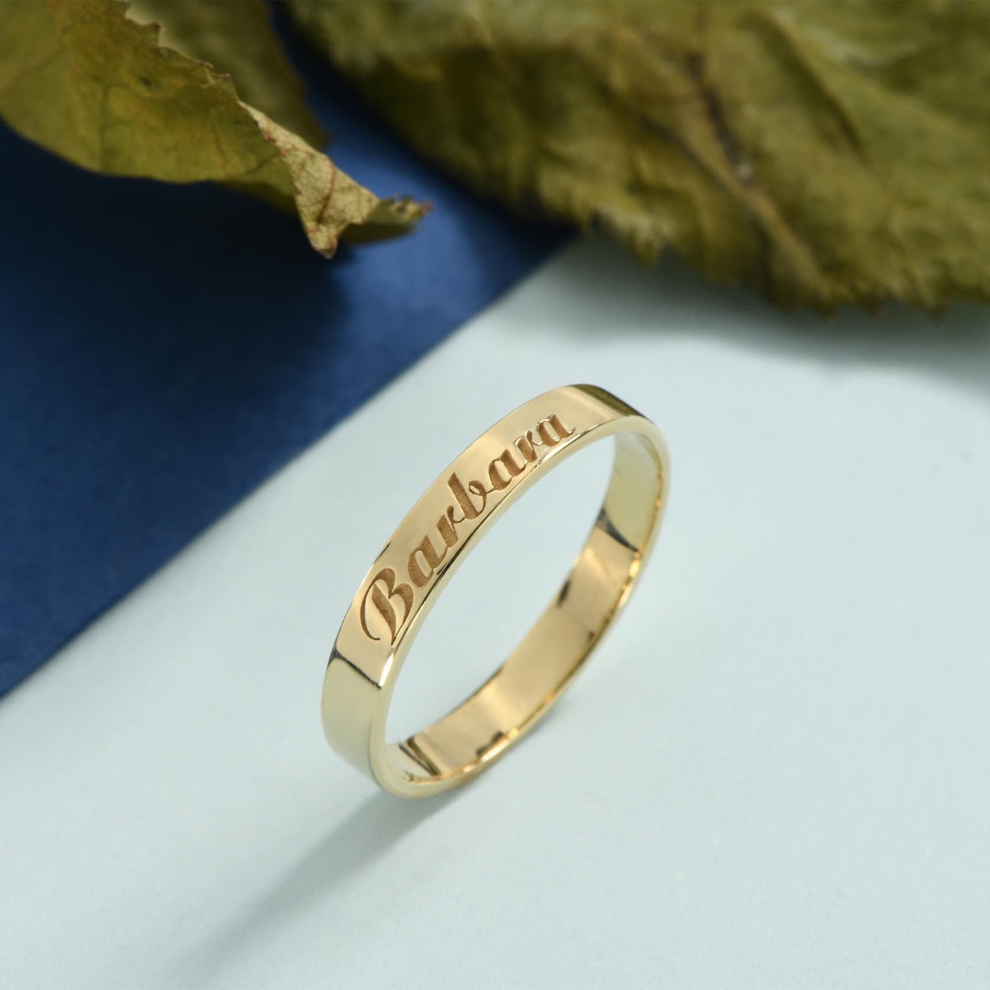 14k Solid Gold Memorial Handwriting Ring, Customized Wedding Band ...