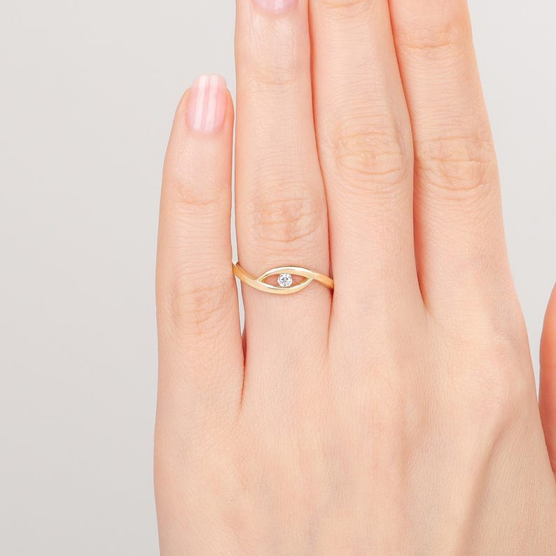 Diamond Evil Eye 14k Gold Ring, Minimalist Protection Ring - Etsy