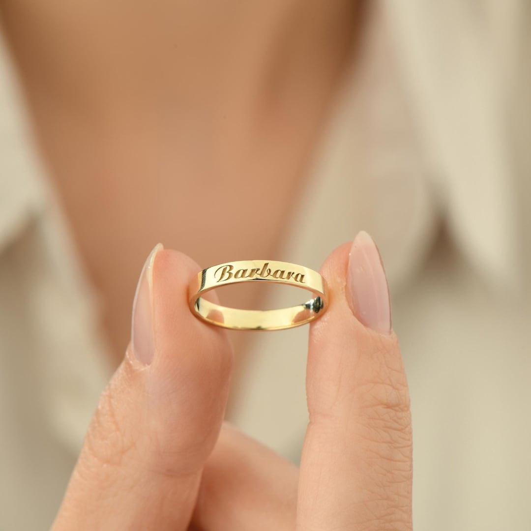14k Solid Gold Memorial Handwriting Ring, Customized Wedding Band ...