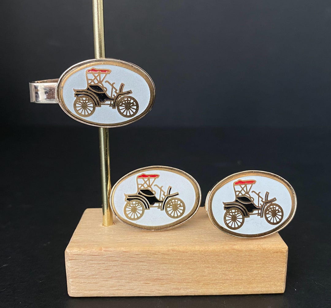 A0085 Antique Model T Cufflinks / Model T Tie Bar / Antique Enamel Car ...
