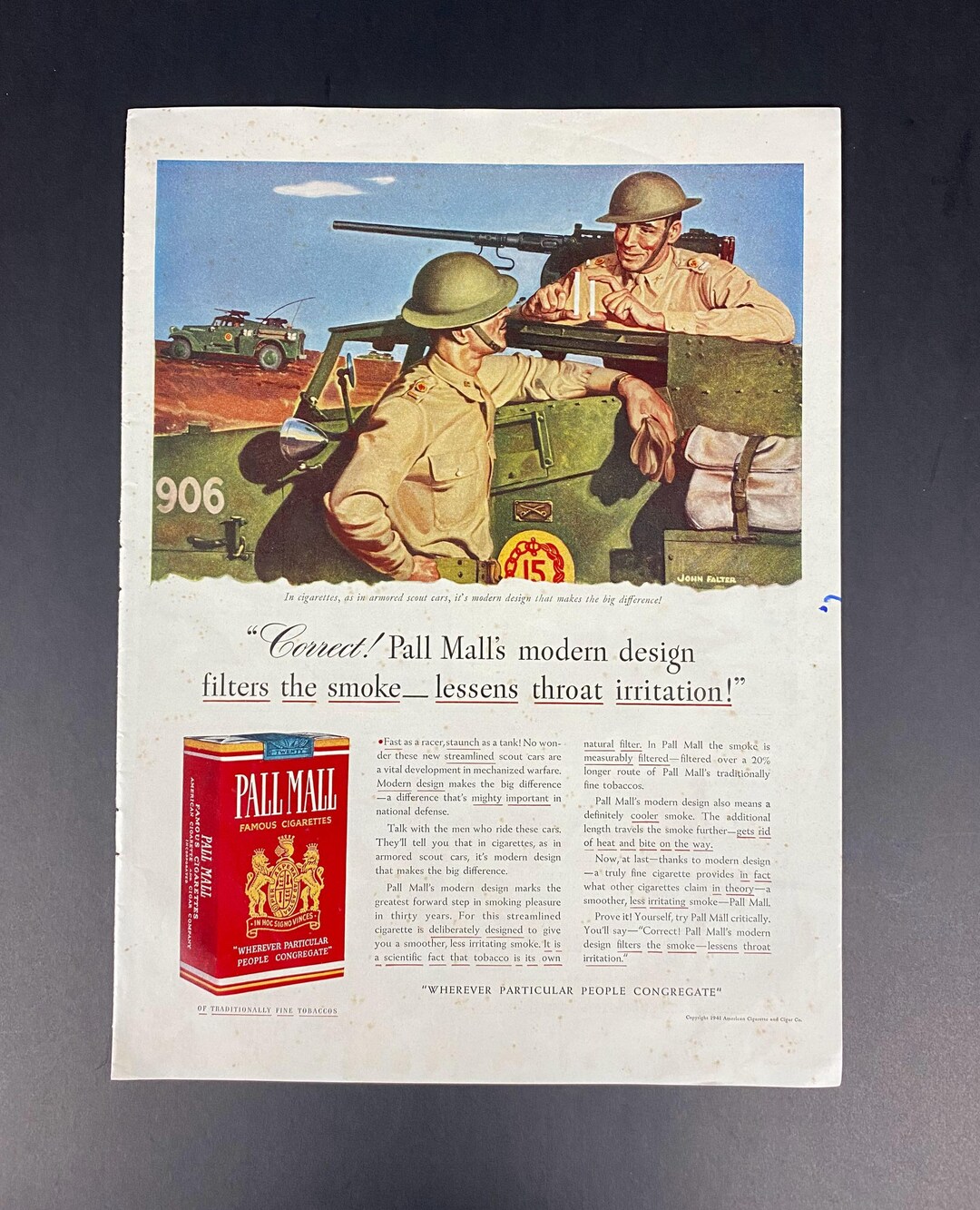 A0051 Vintage AD /1941 Pall Mall Cigarettes Military Mental Soldiers ...