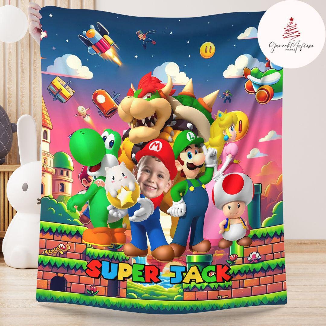 Custom Photo & Name Super Mario Blanket, Personalized Mario Birthday ...