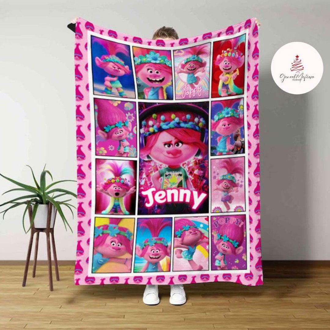 Personalized Poppy Trolls Blanket, Kids Trolls Birthday Blanket, Queen ...