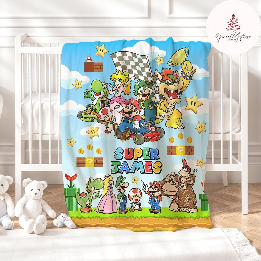 Personalized Super Mario Blanket, Super Mario Luigi Birthday Boy ...