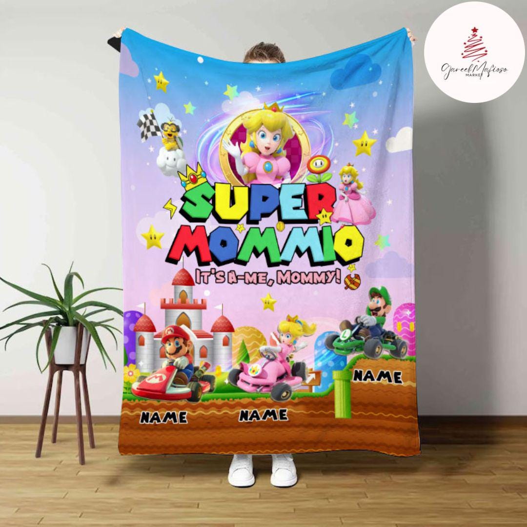 Personalized Super Mario Mom Blanket, Super Mario Luigi Princess Peach ...