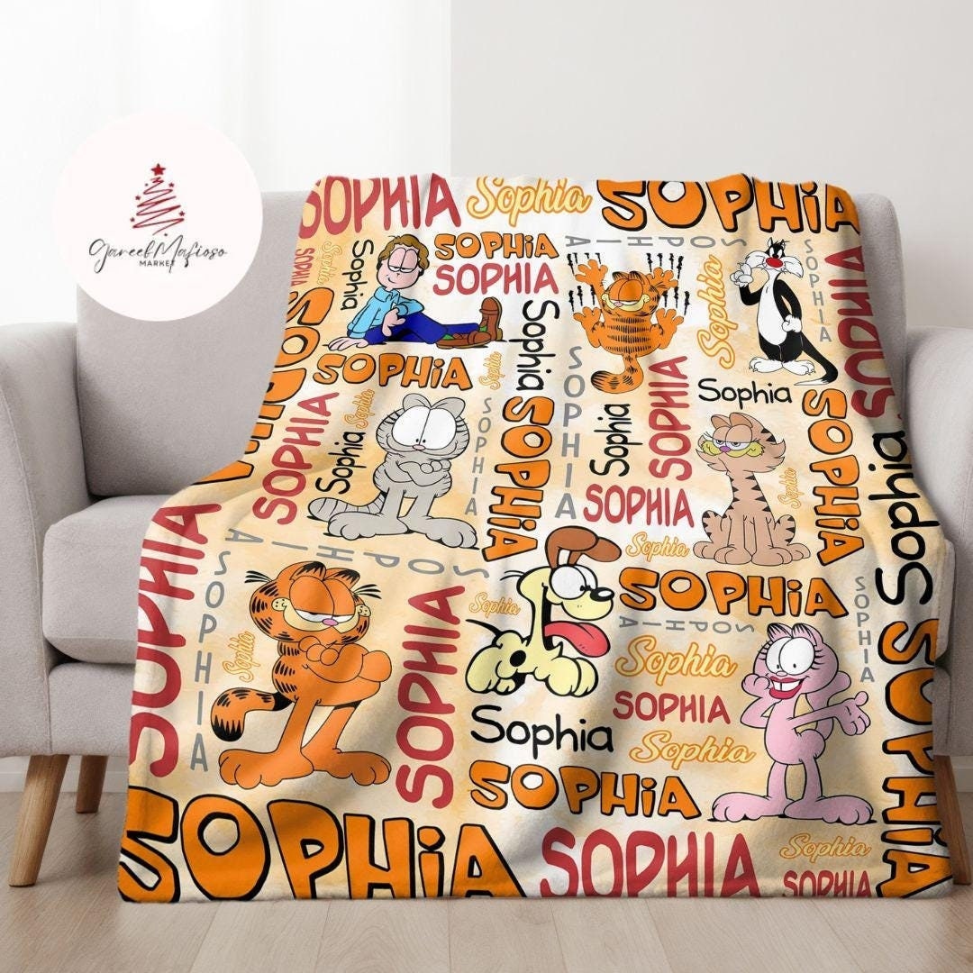 Personalized Watercolor Garfield Blanket, Garfield Cat Lovers Birthday ...