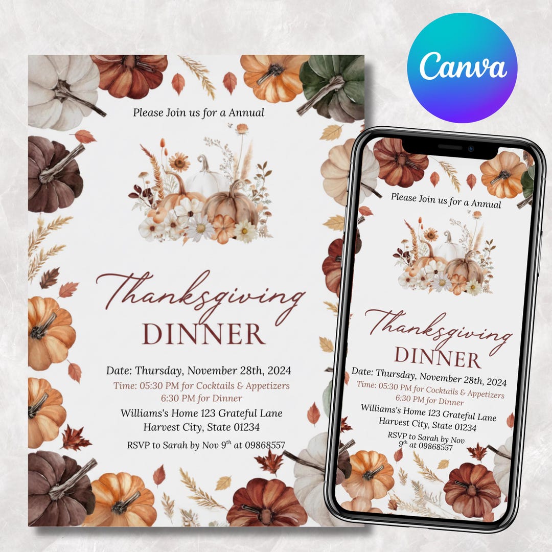 Thanksgiving Dinner Invitation: Friendsgiving Party Invite, Pumpkin ...