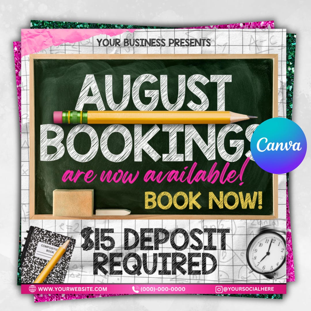 August Booking Flyer , DIY Back to School Flyer, Editable Back to ...