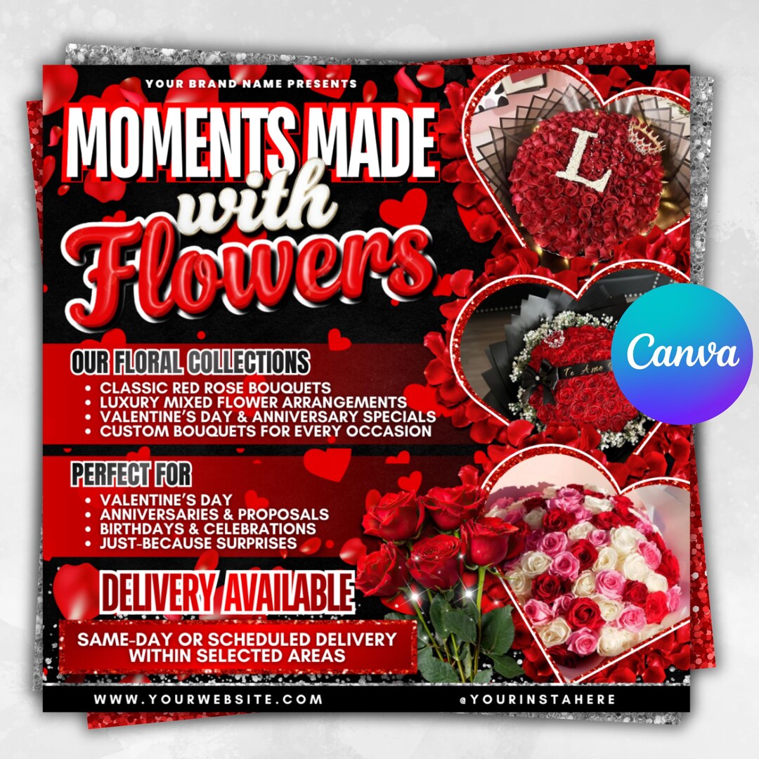Valentine’s Day Flower Sale Flyer Template, Flower Bouquet Bookings ...