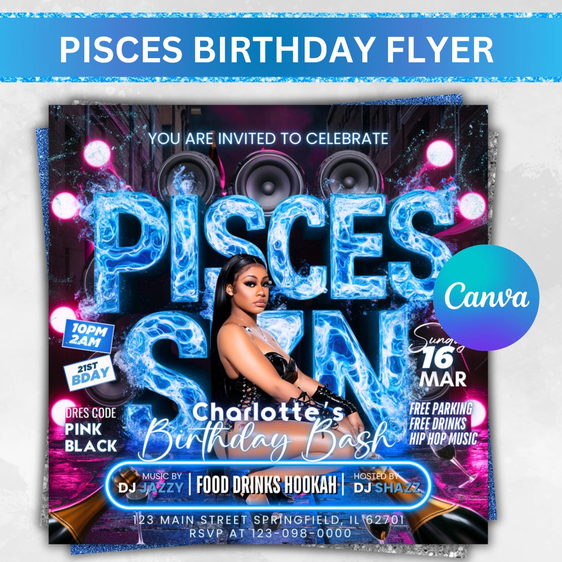 Birthday Flyer, Pisces Birthday Flyer, Aquarius Season, Birthday Party ...