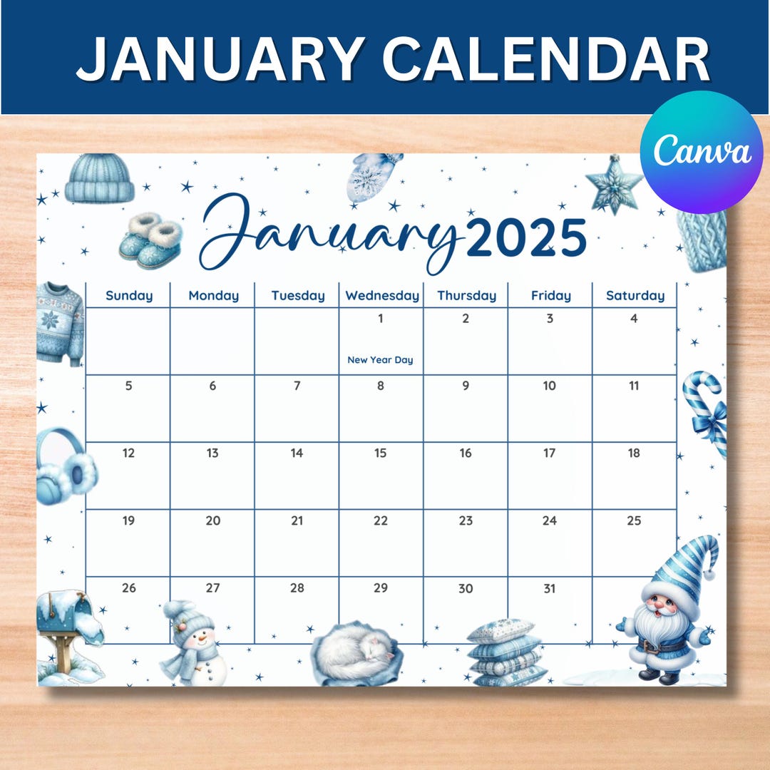 EDITABLE January 2025 Calendar, Printable Wall Calendar 2025, Printable ...