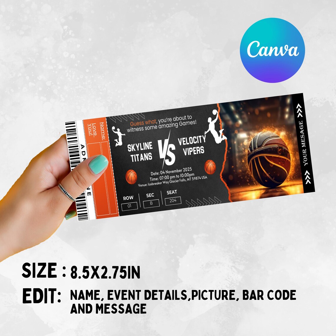 Editable Basketball Ticket, Surprise Gift Basketball Tickets, Event ...