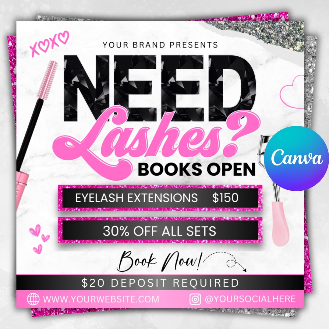 Lash Extension Flyers, Lash Book Now Flyer, Appointments Available Flyer, Lash Sale Flyer ...